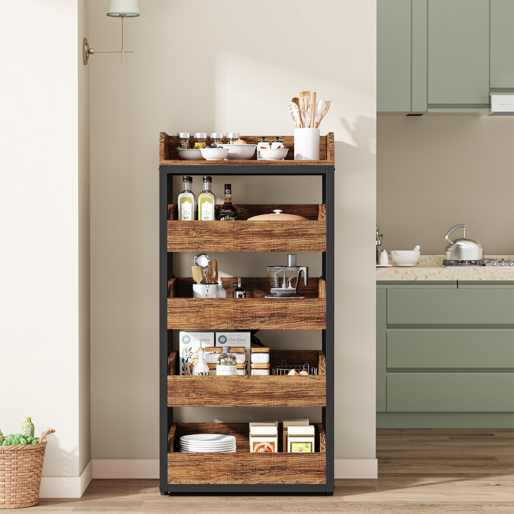 Tribesigns 5-Drawer Wood Fruit and Vegetable Storage Rack