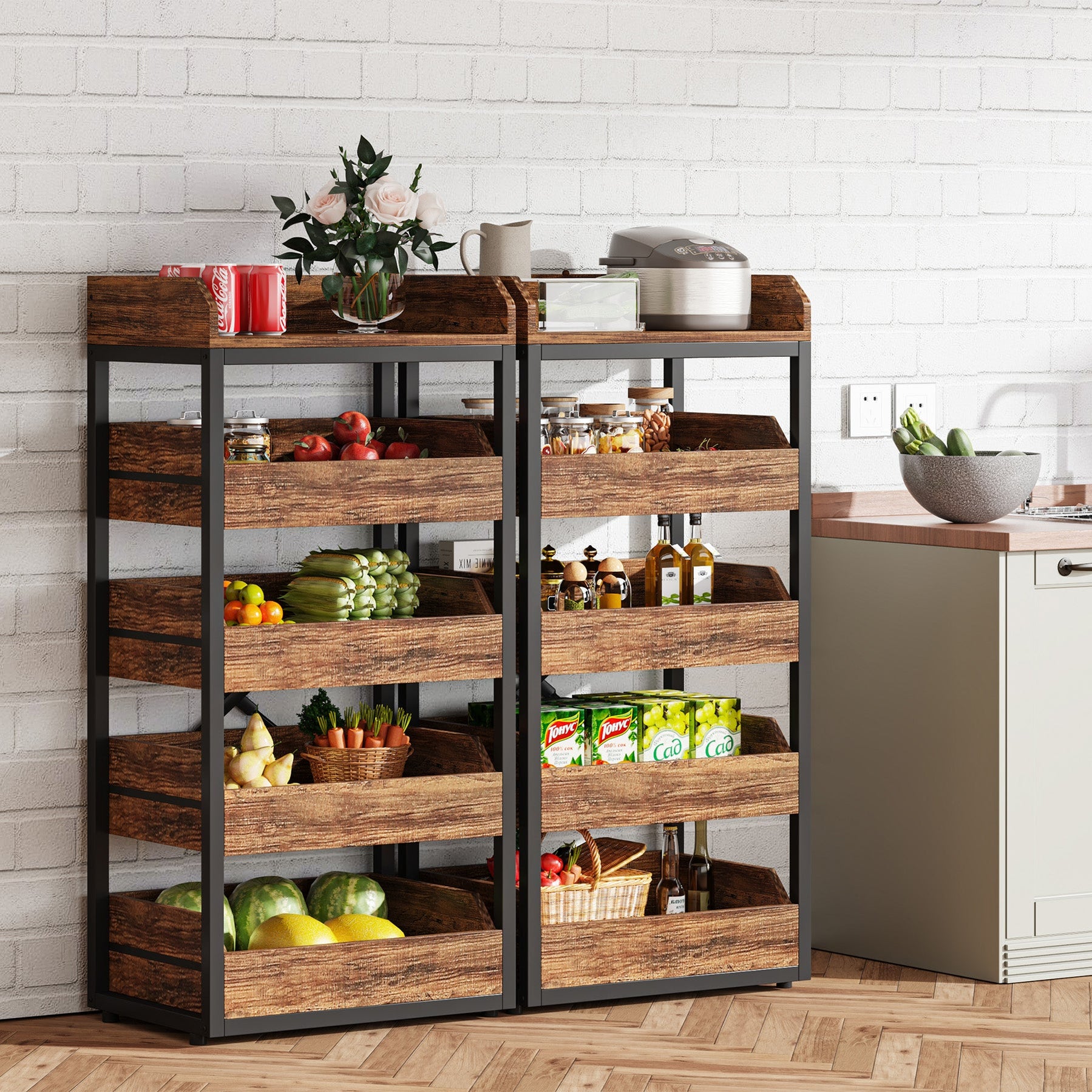 Tribesigns 5-Drawer Wood Fruit and Vegetable Storage Rack
