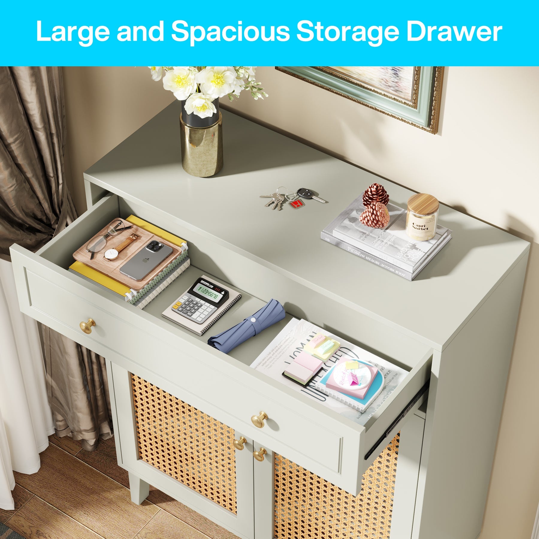Tribesigns Wooden Storage Cabinet with Adjustable Shelves and Drawer