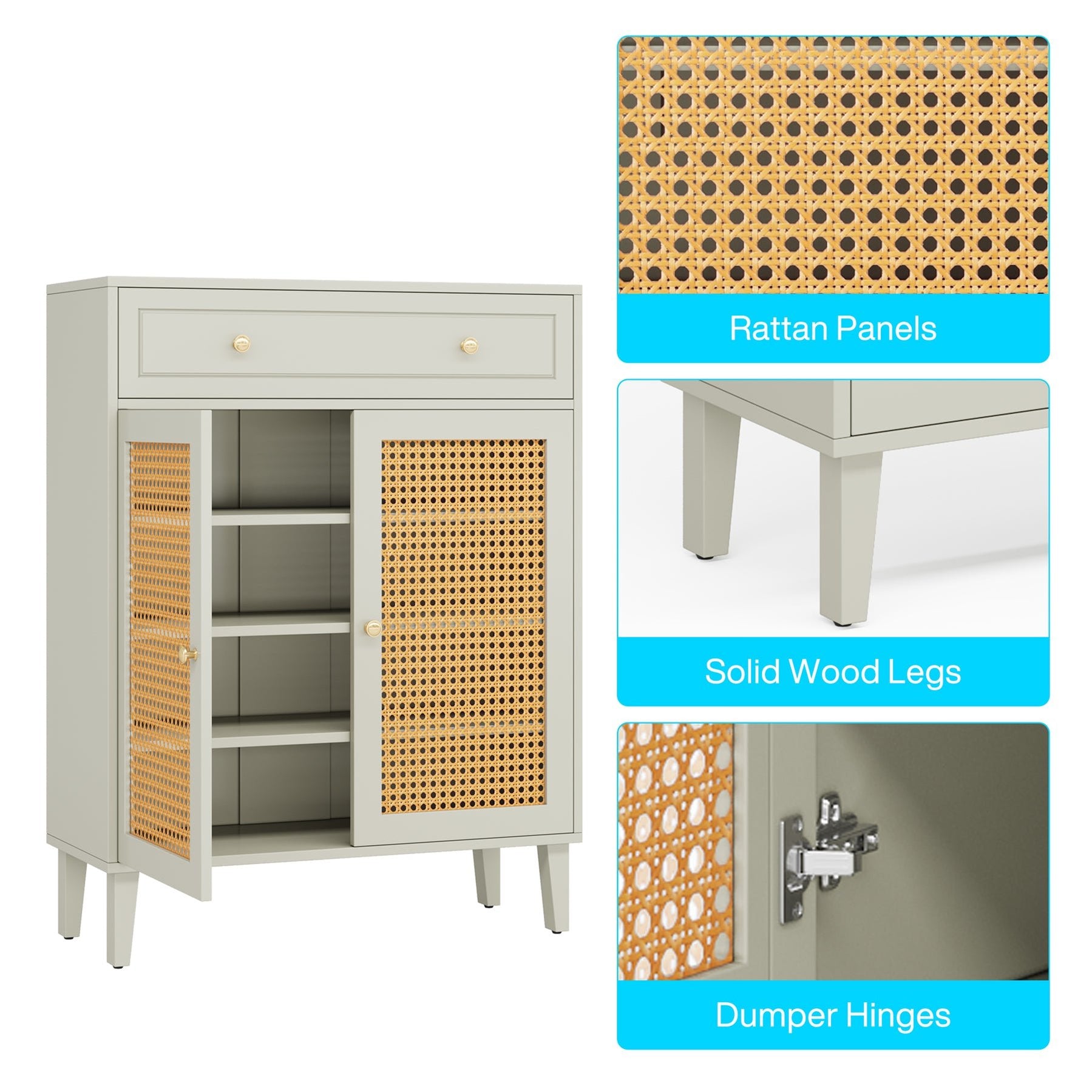 Tribesigns Wooden Storage Cabinet with Adjustable Shelves and Drawer